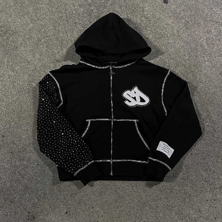 Custom Stitch Sewing Zip up Embroidered Patch Hoodie