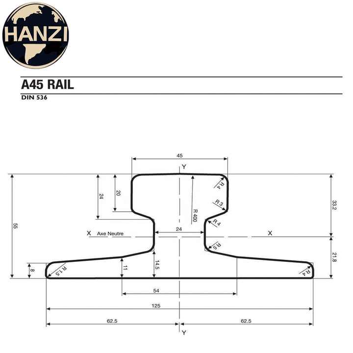DIN536 Steel Crane Rails A55 A65 A75 A100 A120 for Railway OEM