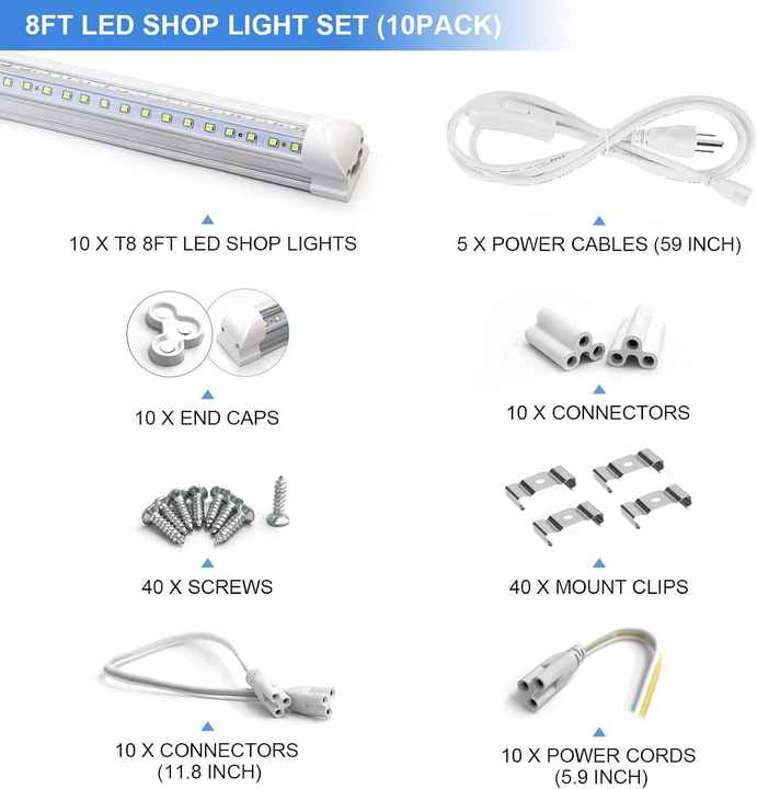 8ft 40W T8 Integrated LED Tube Light 6500K 12000LM V-Shape Light ...