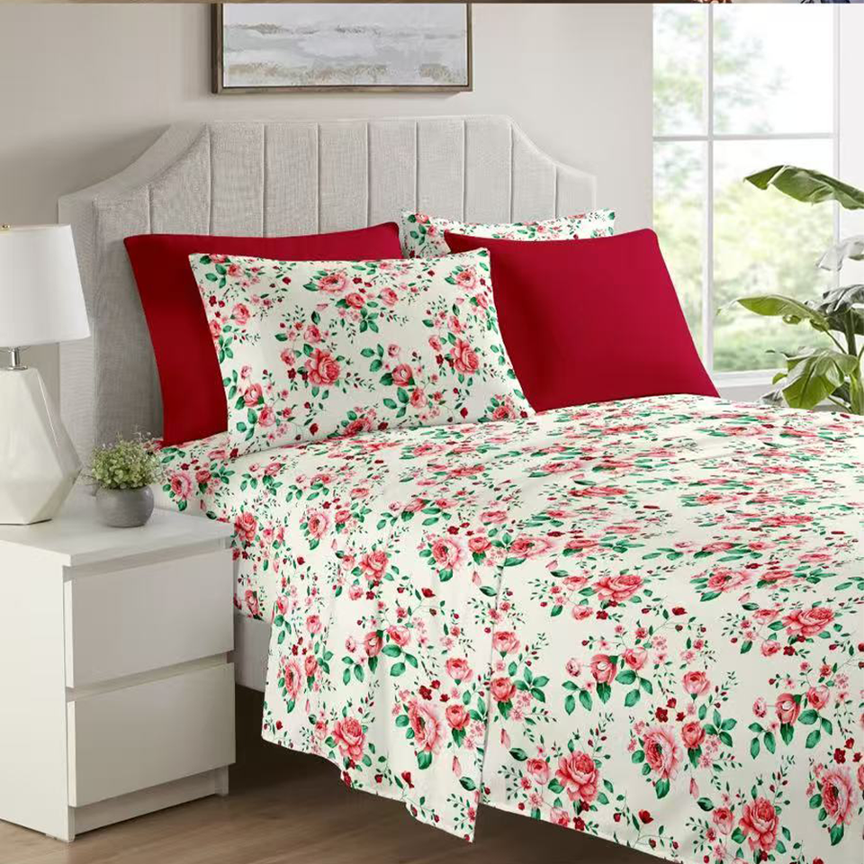 Gift Packed 6 Pieces Fitted Sheet Set Floral Printed 6 Pieces Fitted ...