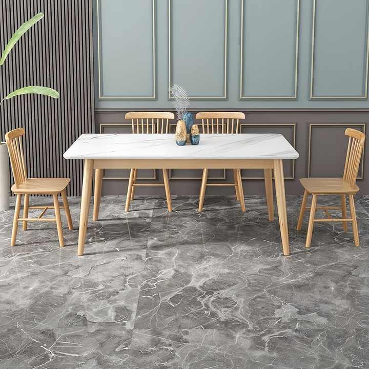 Modern Simple Solid Wood Frame Slate Top Dining Table and Chair Sets ...