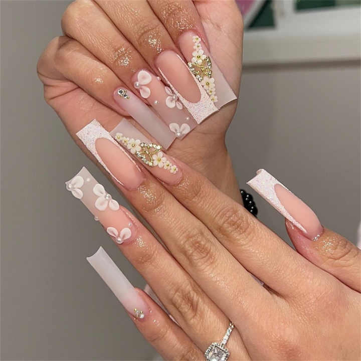 Foreverlucky Fashion Long Square Fingernails Art French Tips