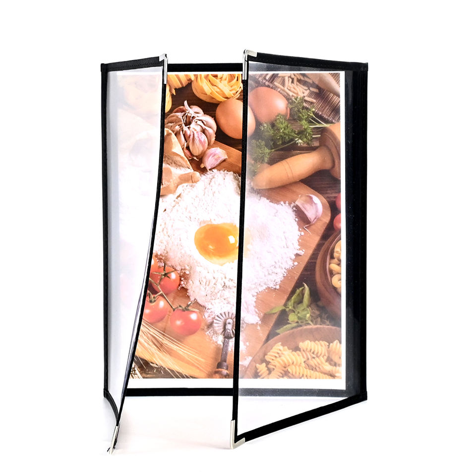 Triple Fold Transparent Leather Menu Covers - Durable & Stylish