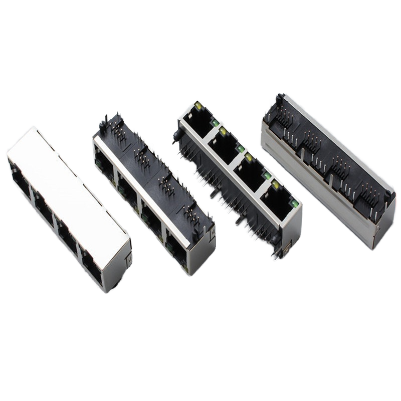 RJ45 Female Ethernet Connectors 1*4 Light Shielded Copper Contact ...