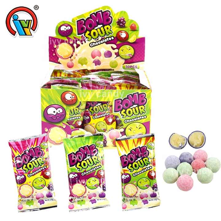 Children Snack Food Sour Crispy Coated Candy Filled Chocolate Candy ...