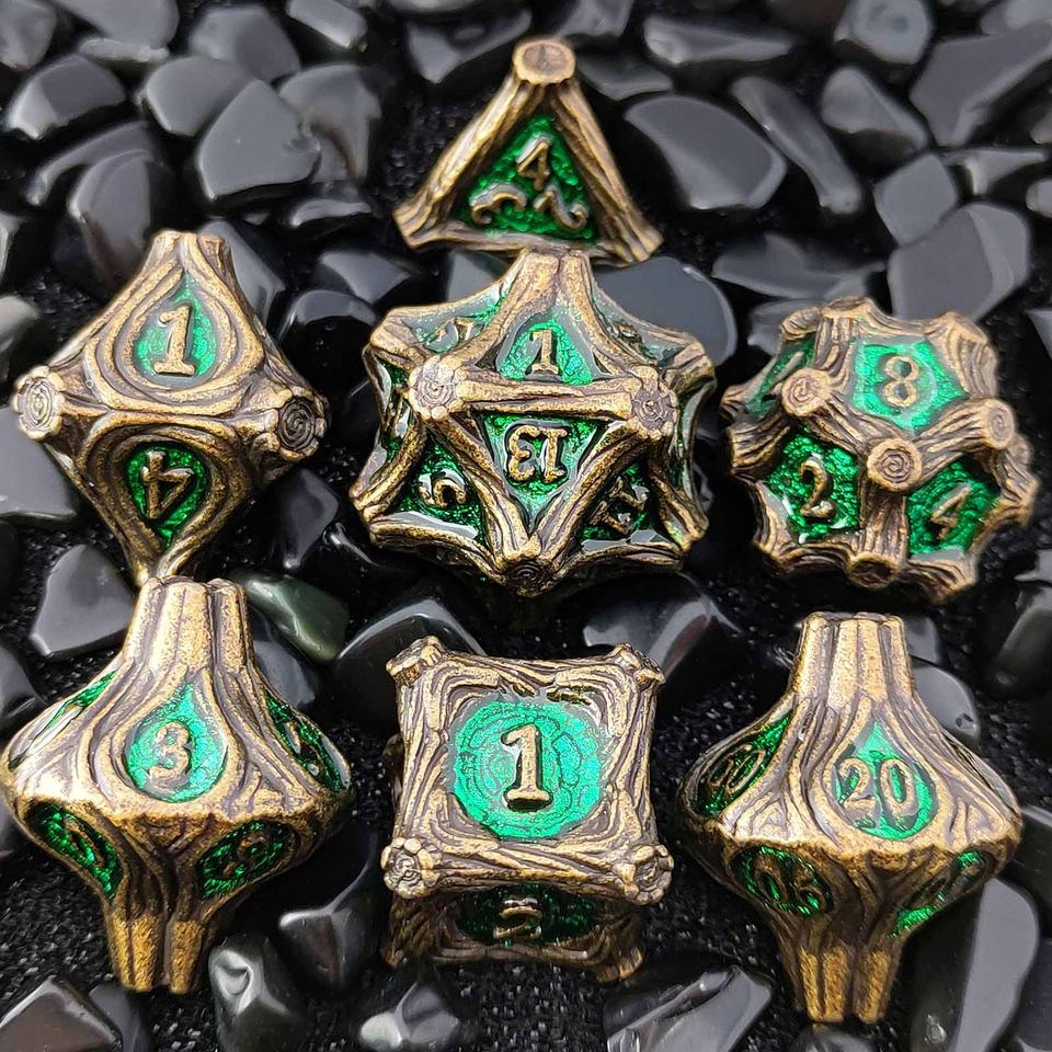 Great Stump Mimic Square Polyhedral DND Metal 7-Piece Engraved Dice Set ...