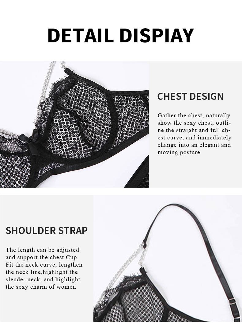 Supply Lady Mesh Fabric Fur Design Sexy Chain Lingerie Set Wholesale
