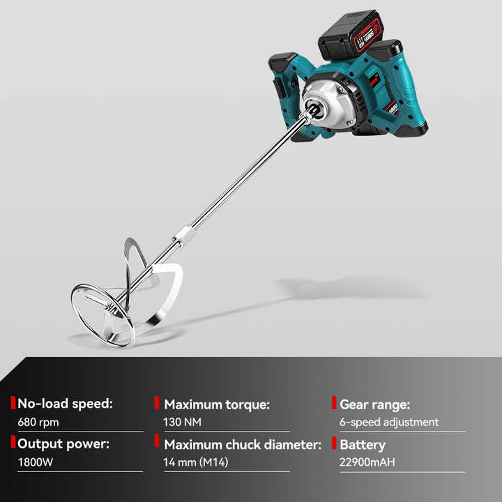 21V Battery Cordless Concrete Mud Mixer Portable Brushless Cement Mixer ...
