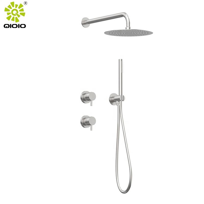 Dual Handle Brushed Ceramic Rain Bathroom Shower Set System 10 Inch ...