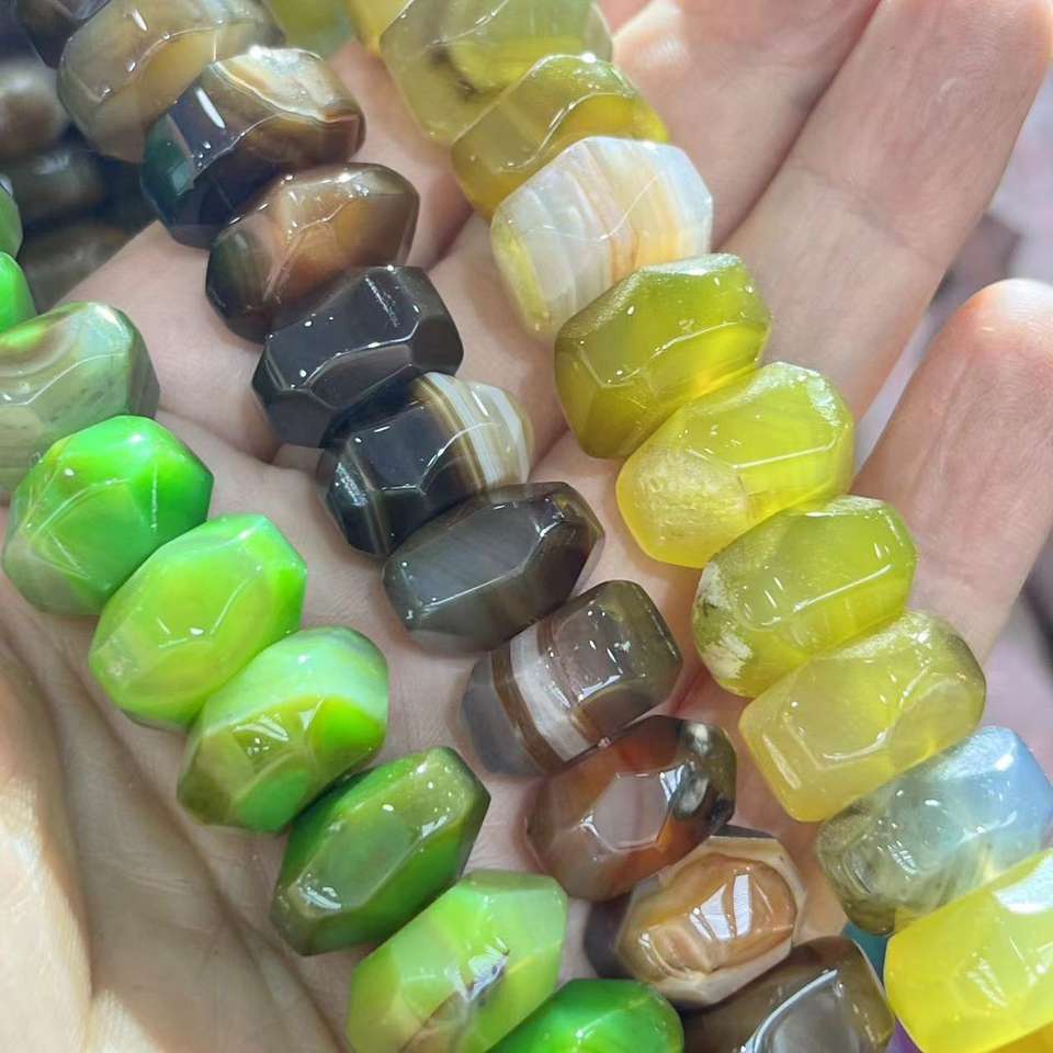 10x15MM Multicolor Agate Irregular Stacked Loose Beads Faceted Rondelle ...