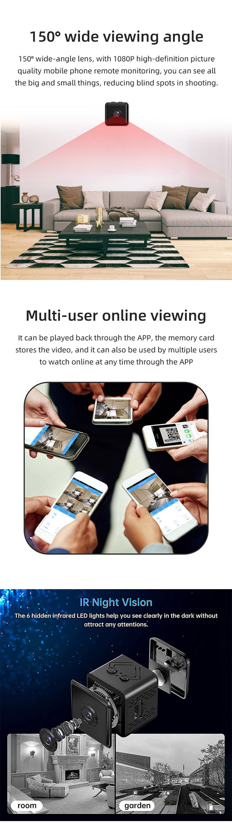 Cube 1080P Night Vision Motion Detection Wifi Camera Nanny Spy Camera ...