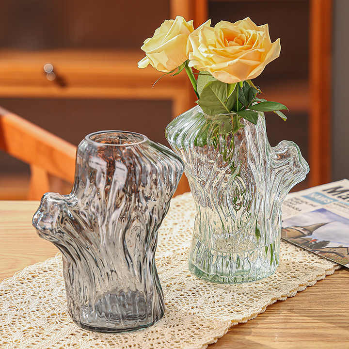 Tree Stump Shape Glass Vase for Flower - Unique & Clear