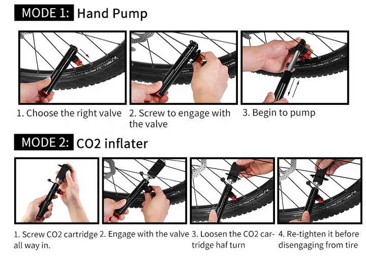 CO2 Nitrogen Inflator Hand Pump Mini Portable Bike Pump Valve Adapter ...