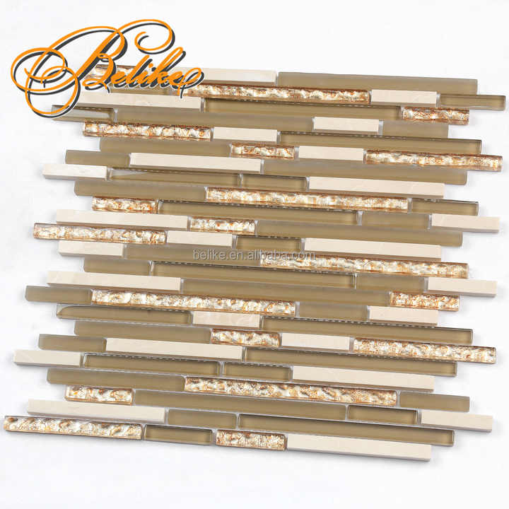 Elegant Linear Pattern Glass Mosaic Wall Tile Interlocking Strip Form ...