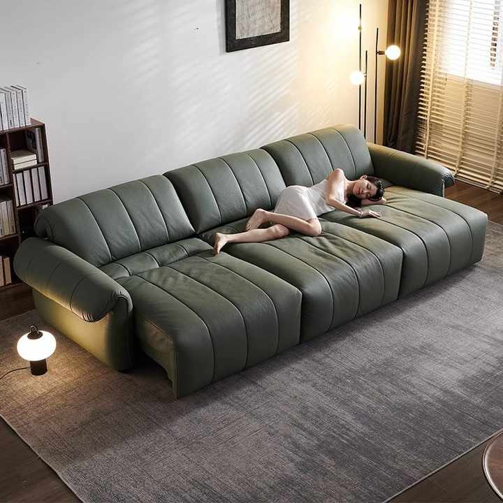Italian Modern Recliner - Versatile Sofa Bed in Green Leather