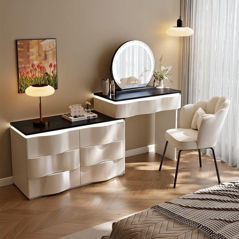 Luxury Modern Extendable Vanity with LED Lighted Mirror Swivel Design ...