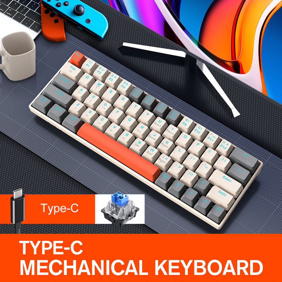 T-WOLF T60 Wired 60% Mechanical Keyboard - RGB Backlit, Hot Swappable ...