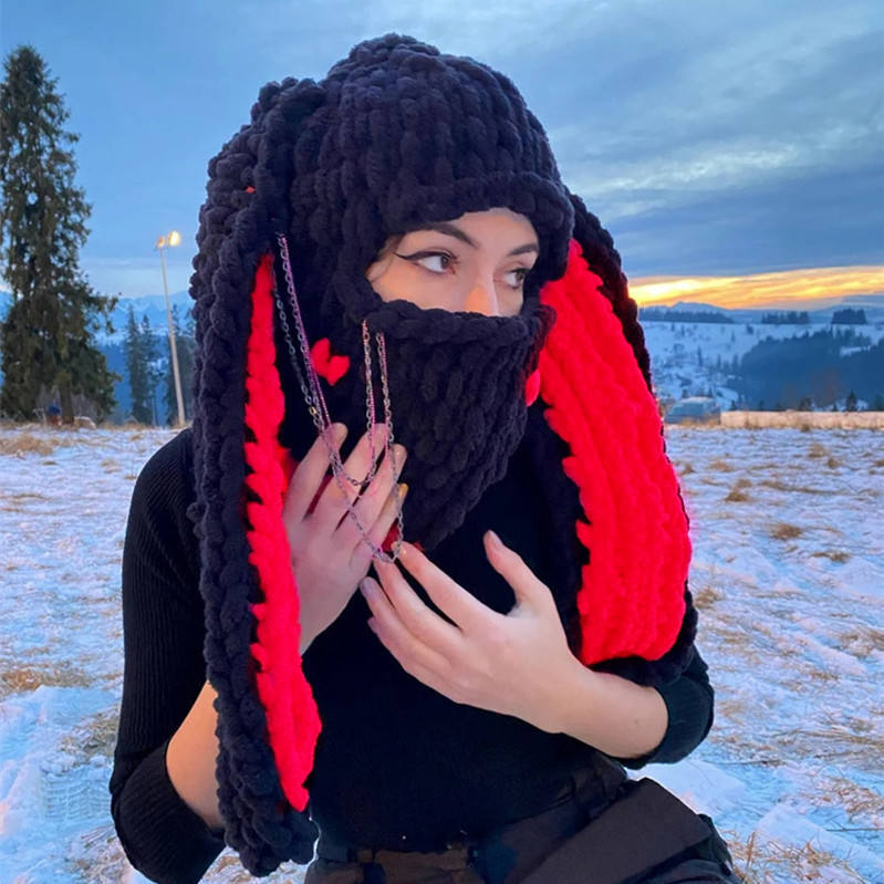 2026 NEW KJ Rabbit Ears Demon Horn Crochet Balaclava Ski Mask Custom ...