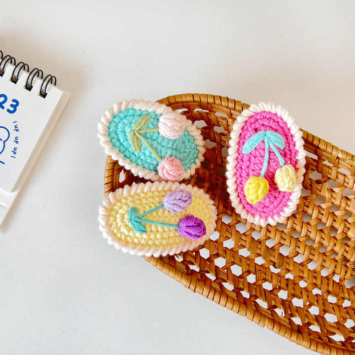 Korean Style Hand Made Knitted Hair Clip Flower Hairpin Children Kids ...