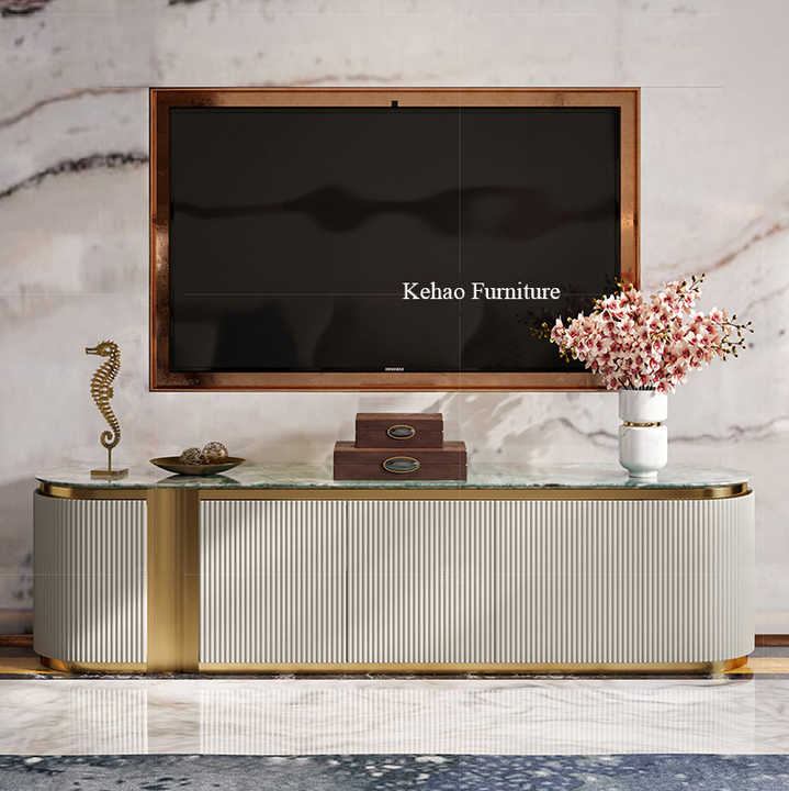 Marble Top TV Stand with Stainless Steel Frame - Modern Design
