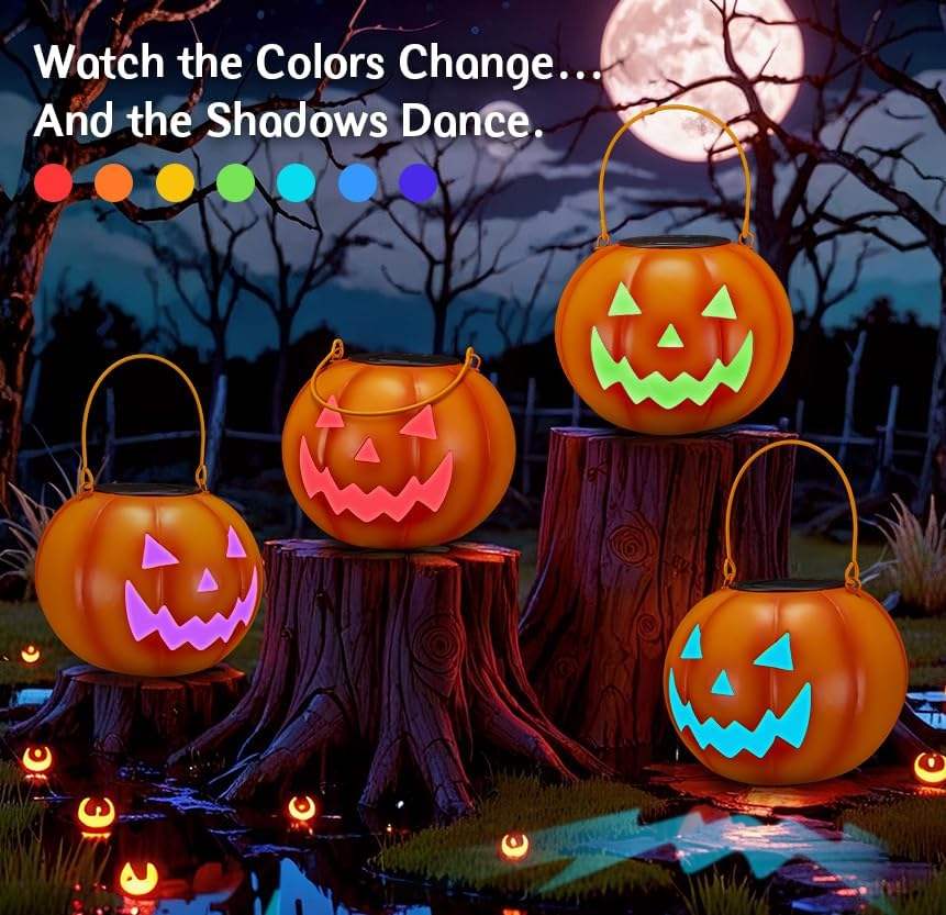 Halloween Decorations Outdoor Pumpkin Solar Lanterns Color Changing ...