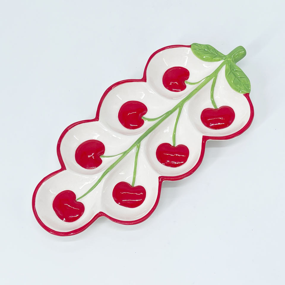 Custom Logo Hand Painted Cherry Bunch Ceramic Sectioned Relish Platter ...