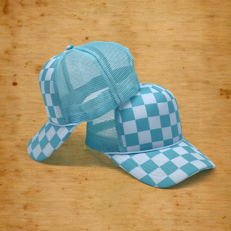 High Quality Blue Checker Trucker Hats 5 Panel Plaid Custom Printed ...