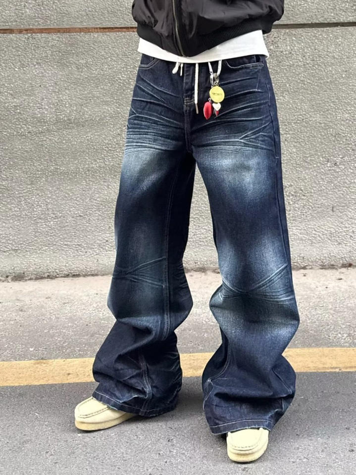 Men Mole Stitch Jeans Burrowing Seam Detail Denim Pants Loose Fit Spy ...