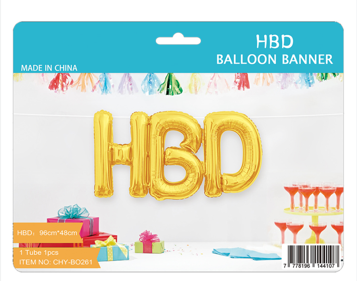 16 Inch HBD Balloon Banner - Perfect for Birthday Parties