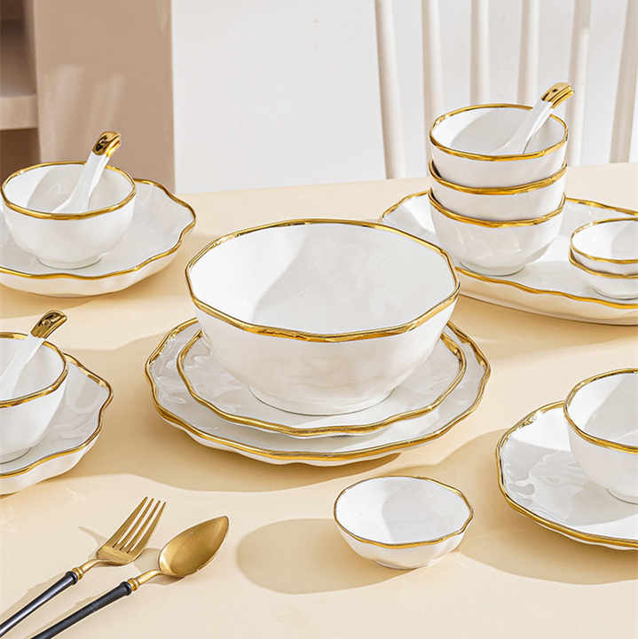 Luxury Golden Rim Irregular Porcelain Dinnerware Set for Weddings ...