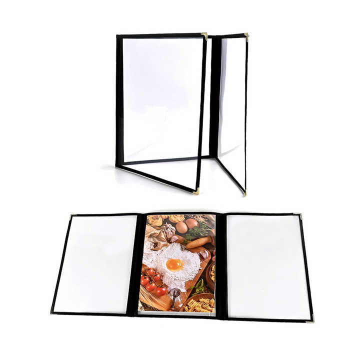 Triple Fold Transparent Leather Menu Covers - Durable & Stylish