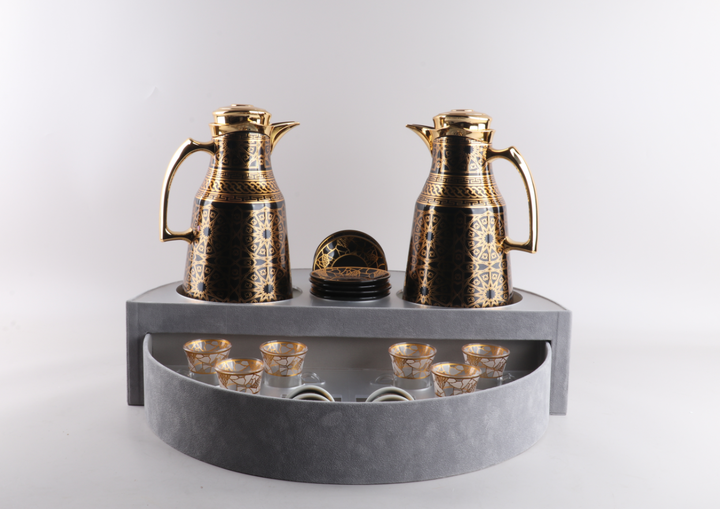 High Quality Dallah Arabic Style Glass Cups & Thermos Set