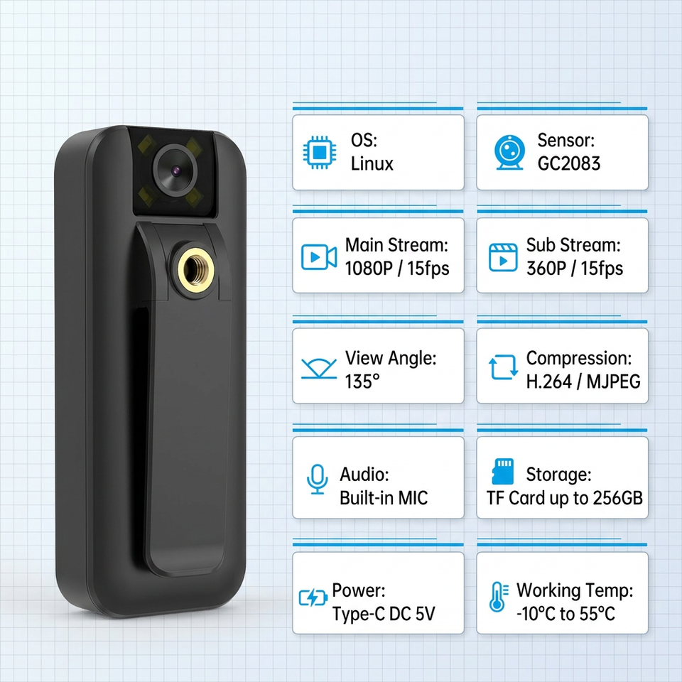 1080P Mini Body Worn Camera with 180 Rotatable Lens Clip on Bike Action ...