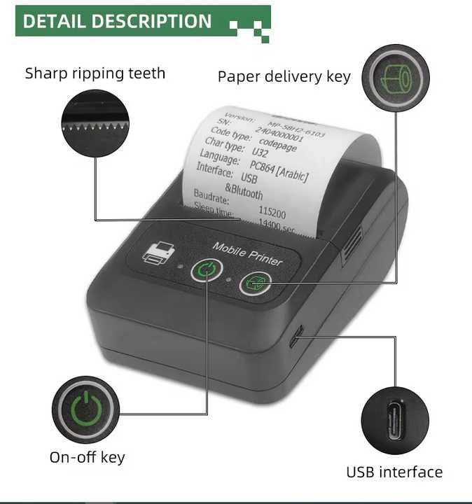 58mm Mini Portable Thermal Receipt Printer USB & for Bluetooth Compatible with POS Handheld ...