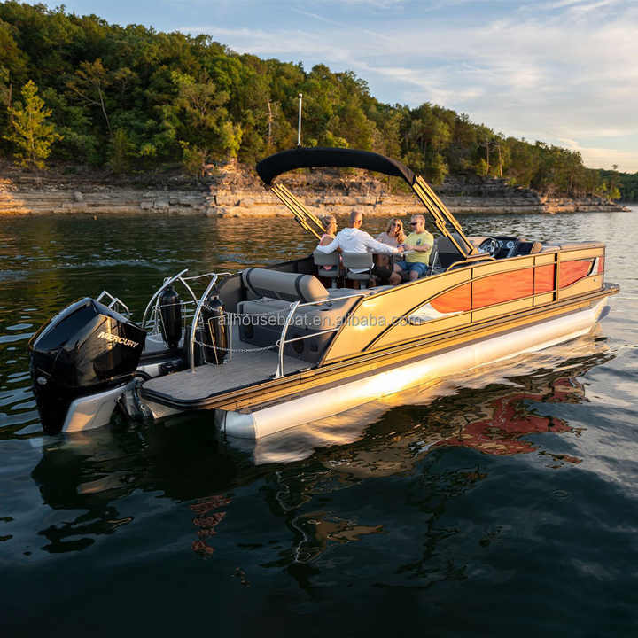 China marine fabric party barge pontoon boats seagrass floor 21ft ...