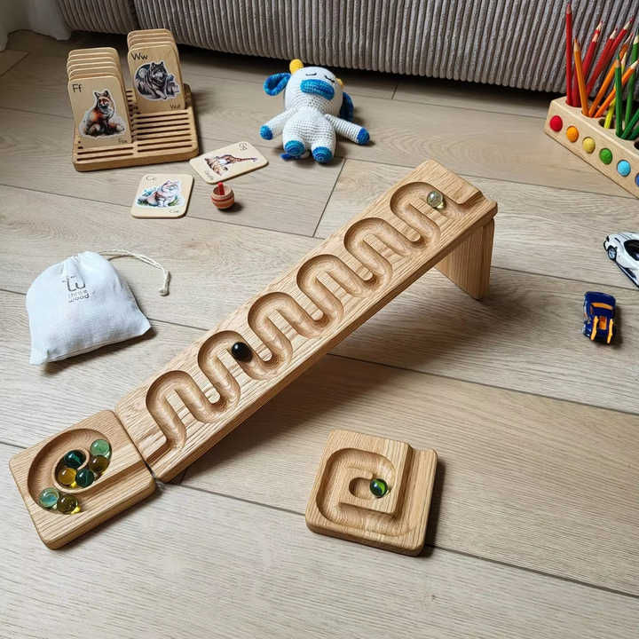 Wooden Marble Run Race Machine Winding Track Educational Toys for Child ...