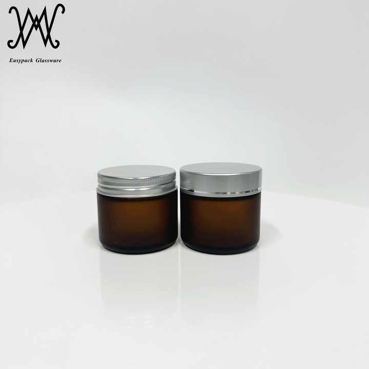 2oz Amber Frosted Glass Cream Jar with Black Metal Lid| Alibaba.com