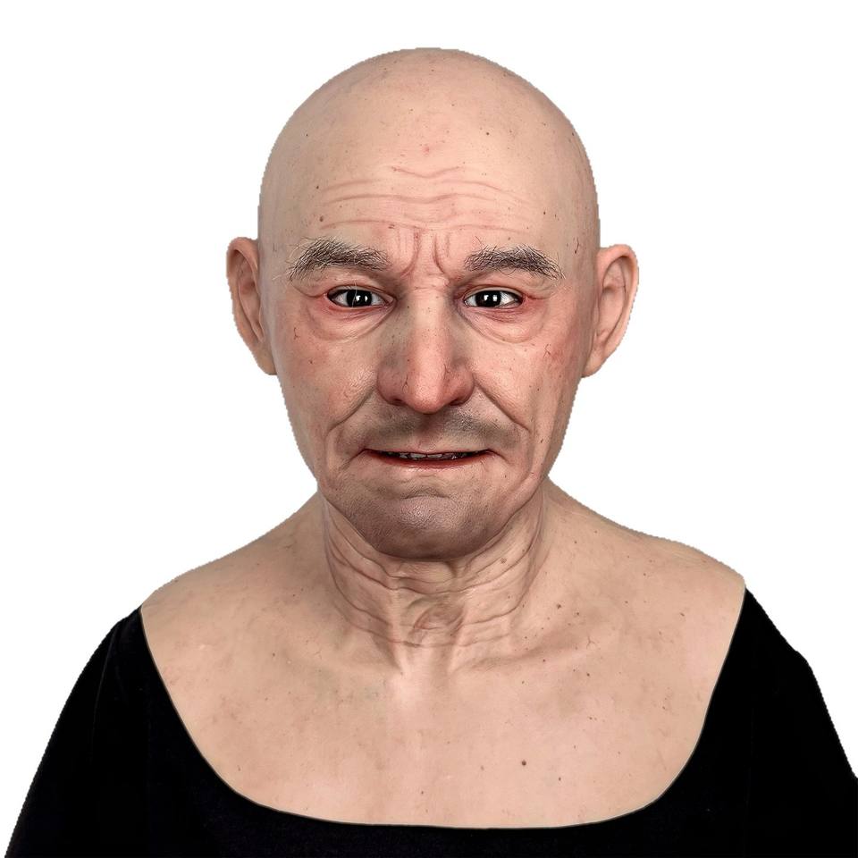 Ent Bald Old Man Ultra-realistic Human Skin Texture Full-head Silicone ...