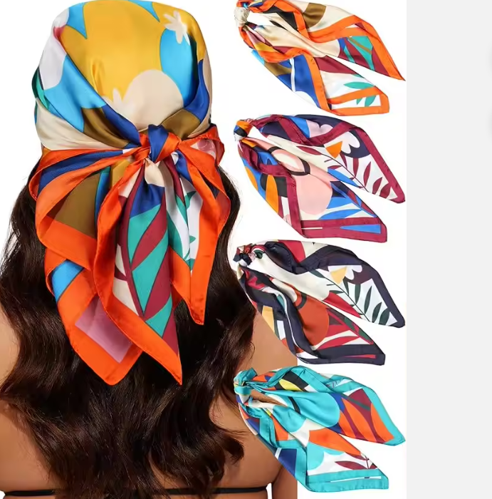 Fashion Custom Print Chiffon Ethnic Headwear Square Scarf Women Flight ...
