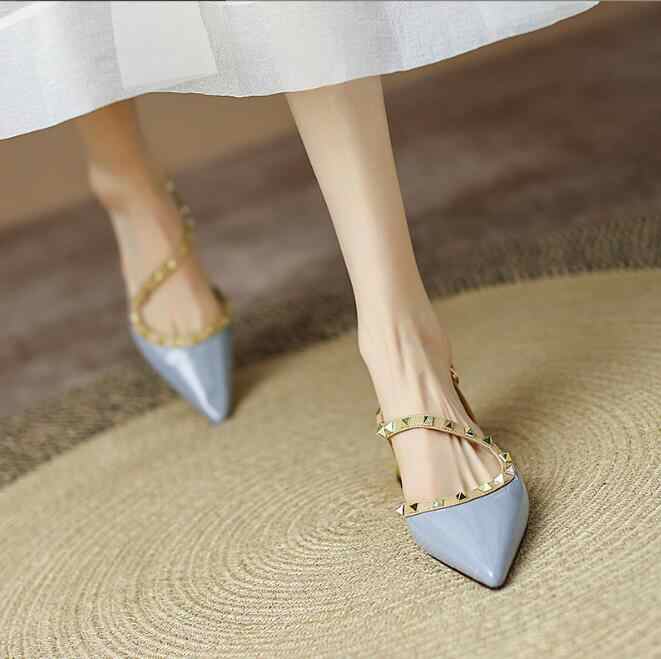 New Summer Sandals Buckle Elegant Flat Heel Hollow Elegant Women Rivet ...