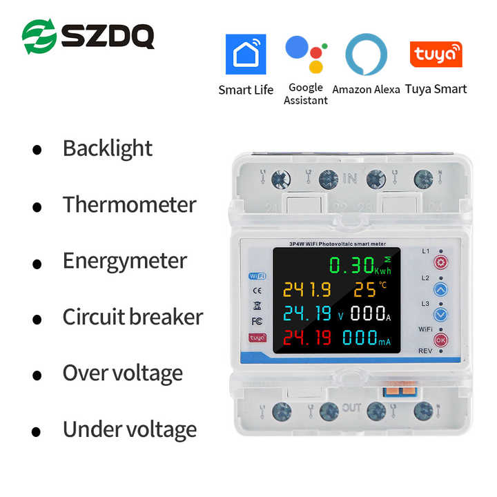 SZDQ 100A Smart Tuya WiFi Multifunction Electricity Meter 4P MCB LCD ...