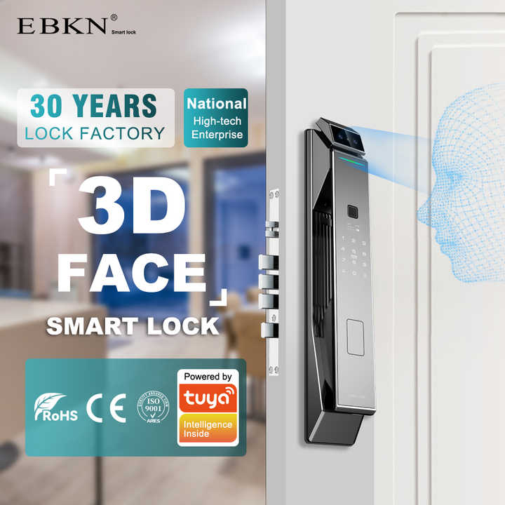 EBKN Tuya Wifi Smart Door Lock Automatic 3D Face Fingerprint Recognition Digital 6068 Mortise ...