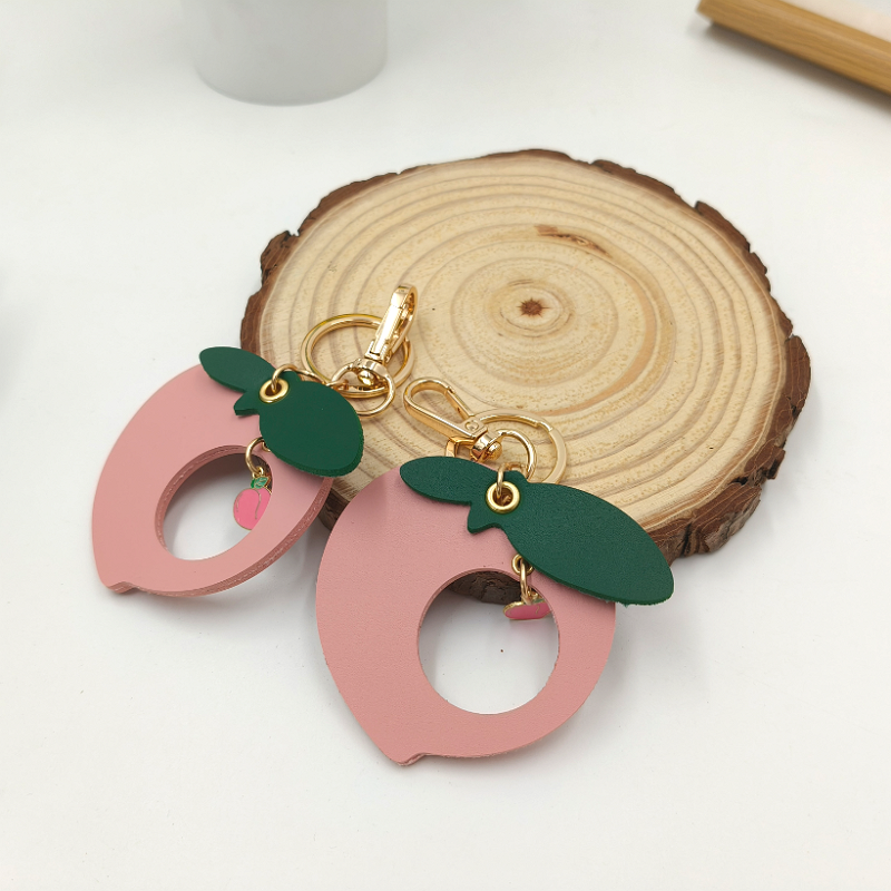 YY Pink Cute PU Leather Fruit Keychain Stylish Whimsical Bag Charm Gift ...