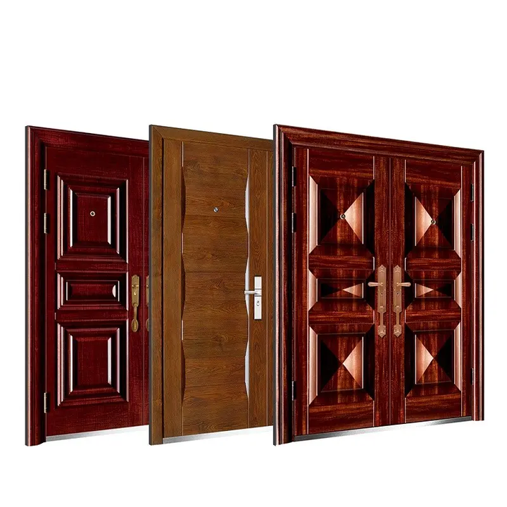 European Security Flush Front Door Single Swing Steel Large Glass ...