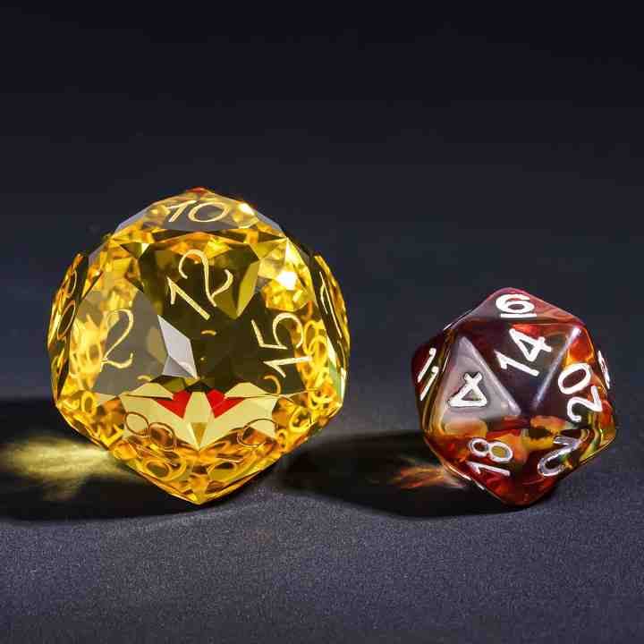 30mm D20 Polyhedral Yellow Glass Dice (Brick Veneer)-Customizable with ...