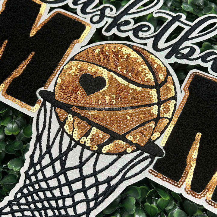 Wholesale Large Basketball Sequin Chenille Patches Heat Press Iron on Patches Designer ...