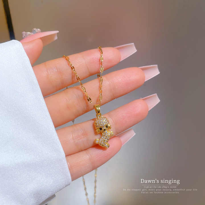Light Luxury Full Diamond Micro Inlay Dog Necklace Copper-Plated Real ...
