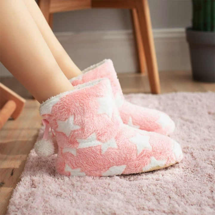 Winter Warm Slipper Boots with Fuzzy Balls Non-skid Sole Plush Lining ...