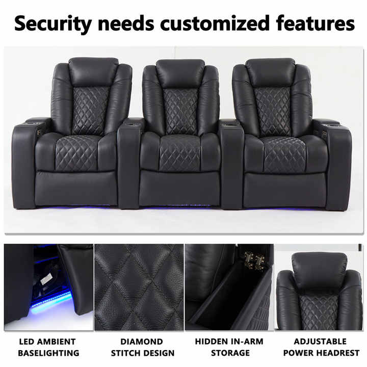 Modern Luxury Cinema Recliner Genuine Leather Electric Power VIP ...