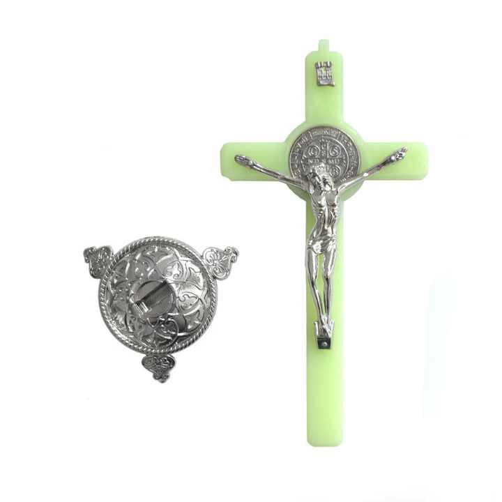 Plastic Crucifix - 180mm 150mm Green Luminous Catholic Cross